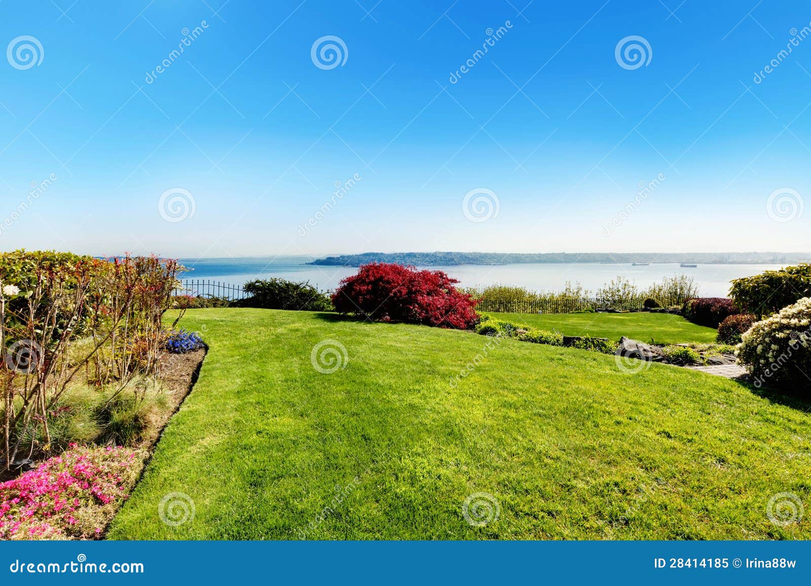 Spring Landscape with Water View in Tacoma, WA. Stock Image - Image of ...