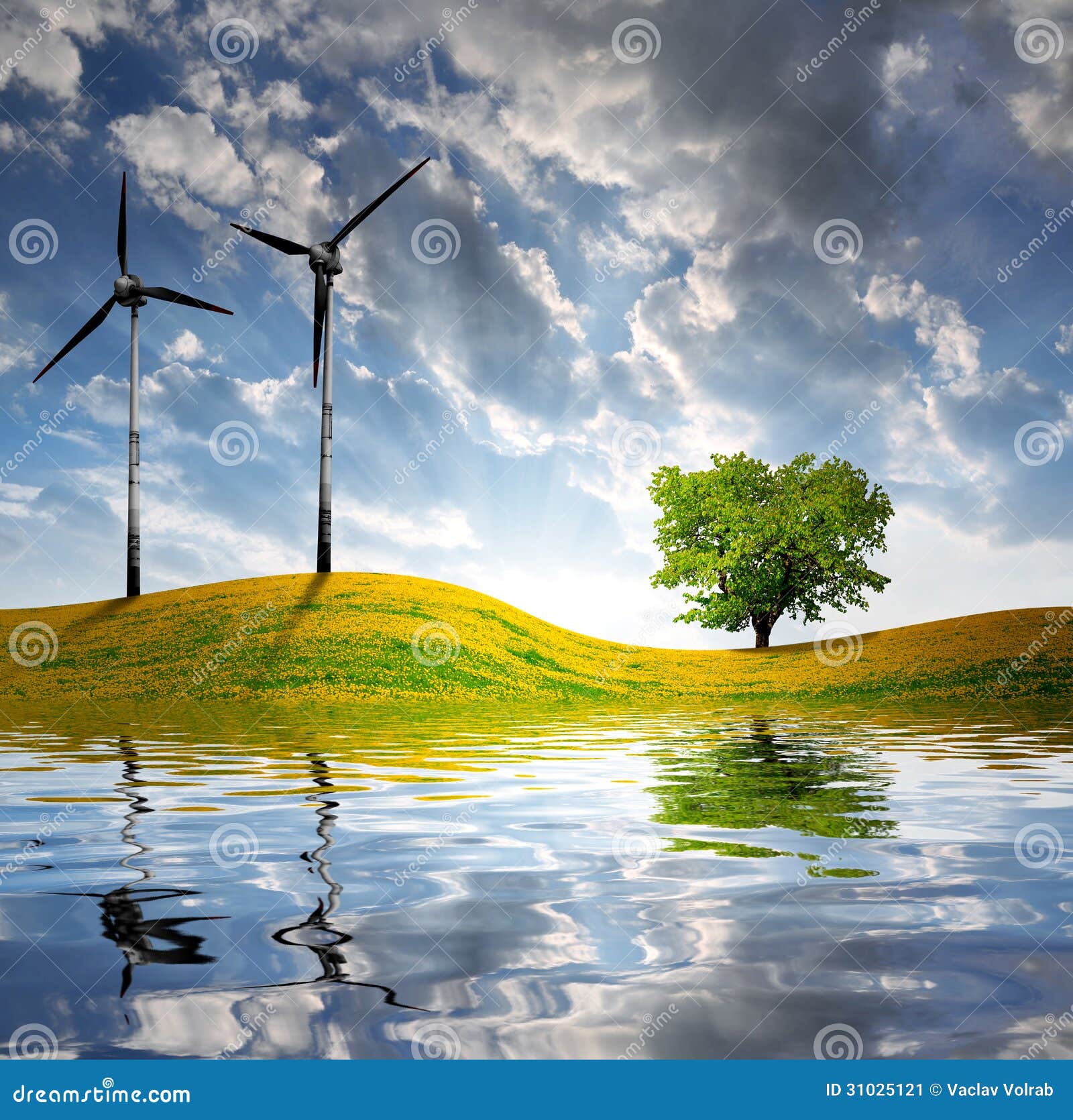 Spring Landscape with Wind Turbine Stock Image - Image of pasture ...