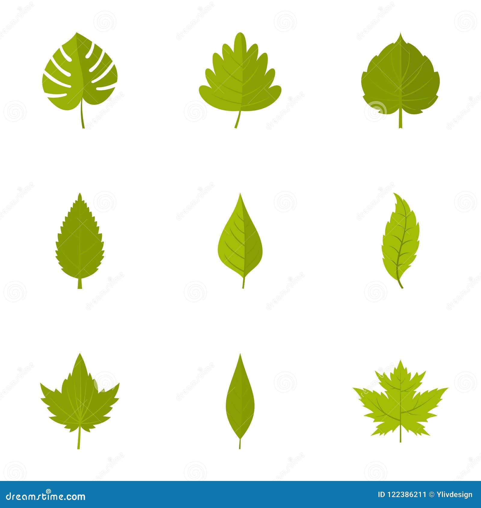 Spring Leaf Icons Set, Flat Style Stock Vector - Illustration of design ...