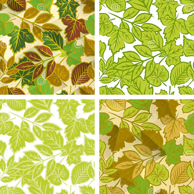 Spring Leaves Seamless Pattern Set Stock Vector - Illustration of ...