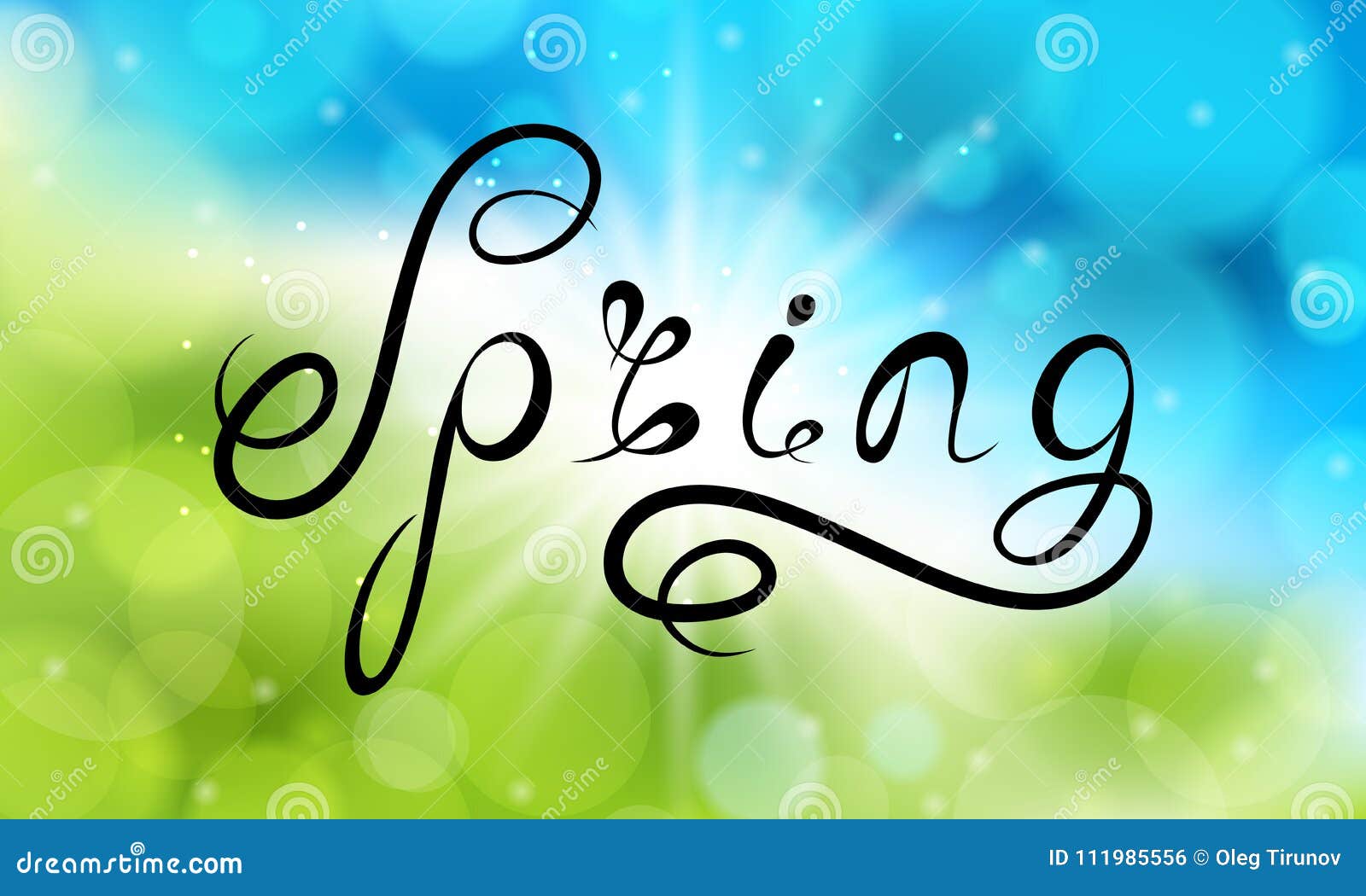 Spring Lettering, Calligraphic Text on Light Glowing Background ...
