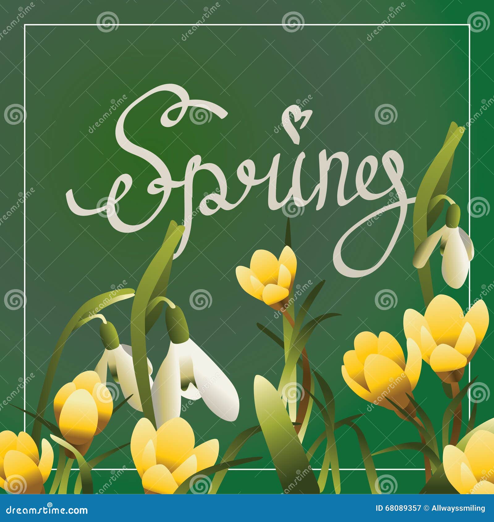 Spring Lettering Postcard or Square Banner Stock Vector - Illustration ...