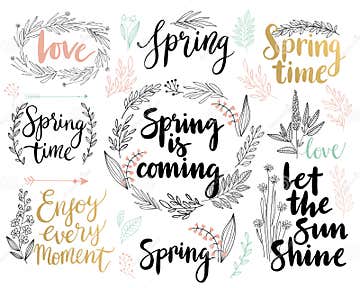Spring Lettering Set - Hand Drawn Stock Vector - Illustration of cute ...