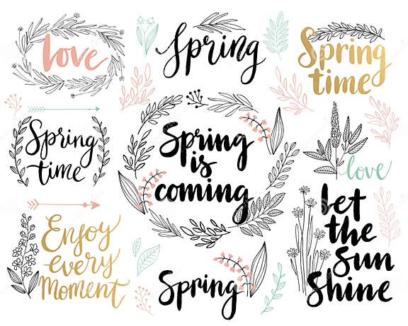 Spring Lettering Set - Hand Drawn Stock Vector - Illustration of cute ...