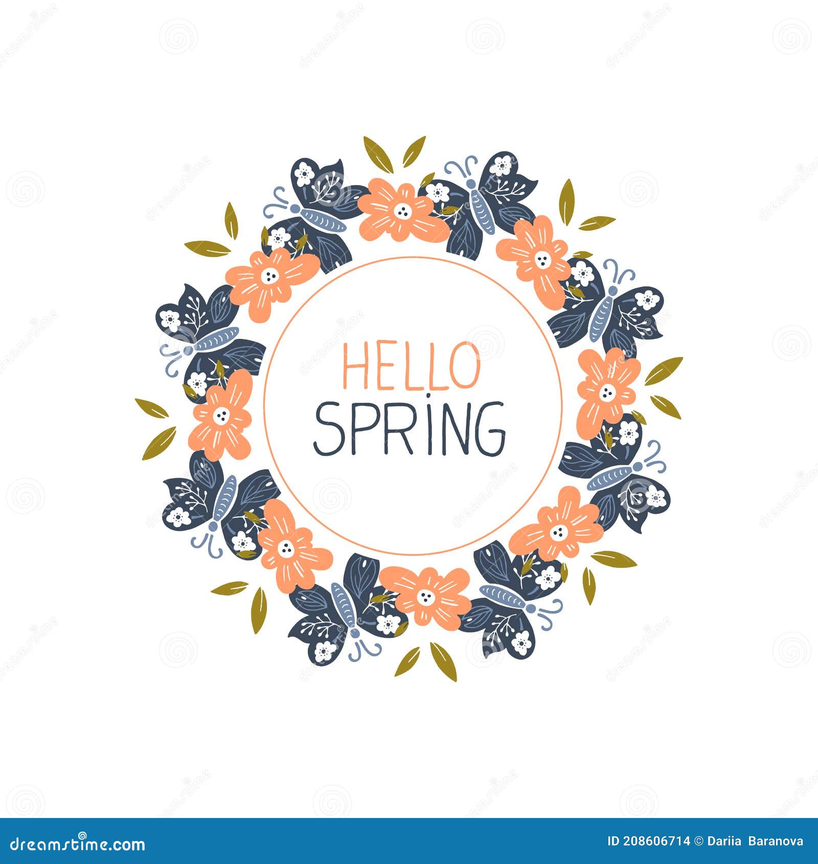 Spring Lettering with Wreath. Spring Flower and Butterflyes Stock ...