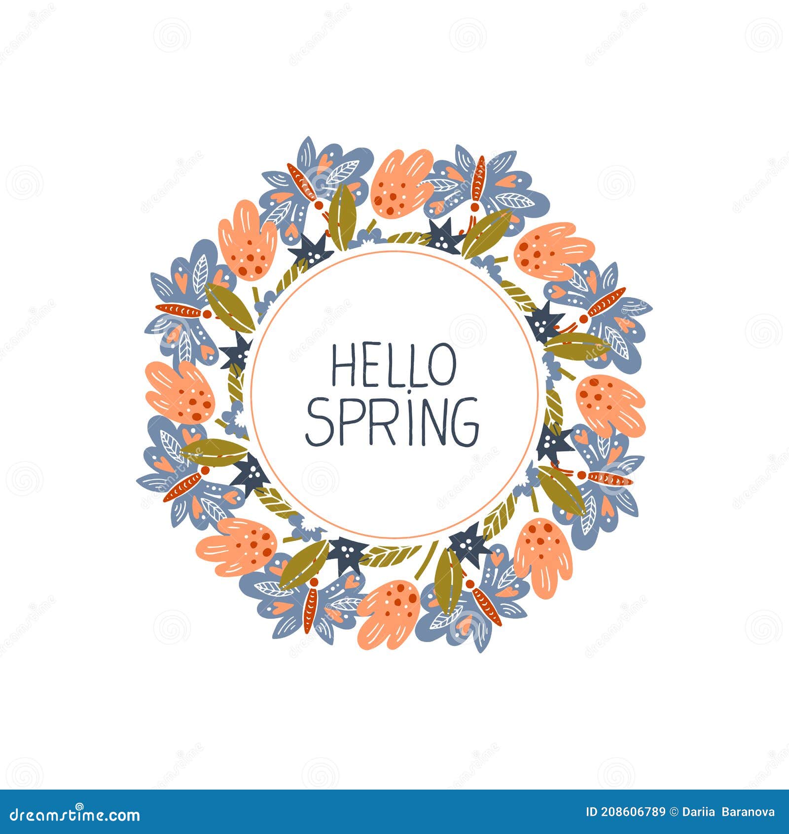 Spring Lettering with Wreath. Spring Flower and Butterflyes Stock ...