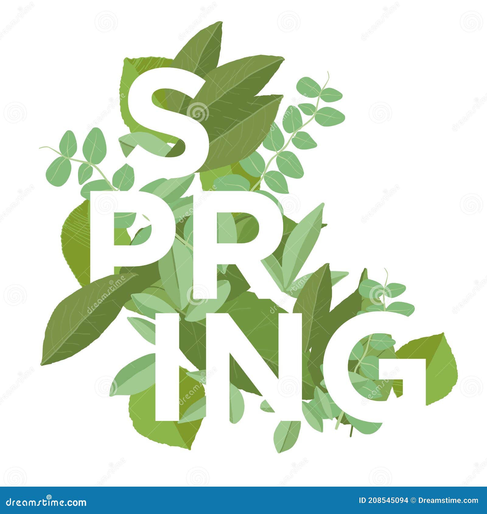 Spring Letters on Leaves Background. Spring Poster with Typography and ...