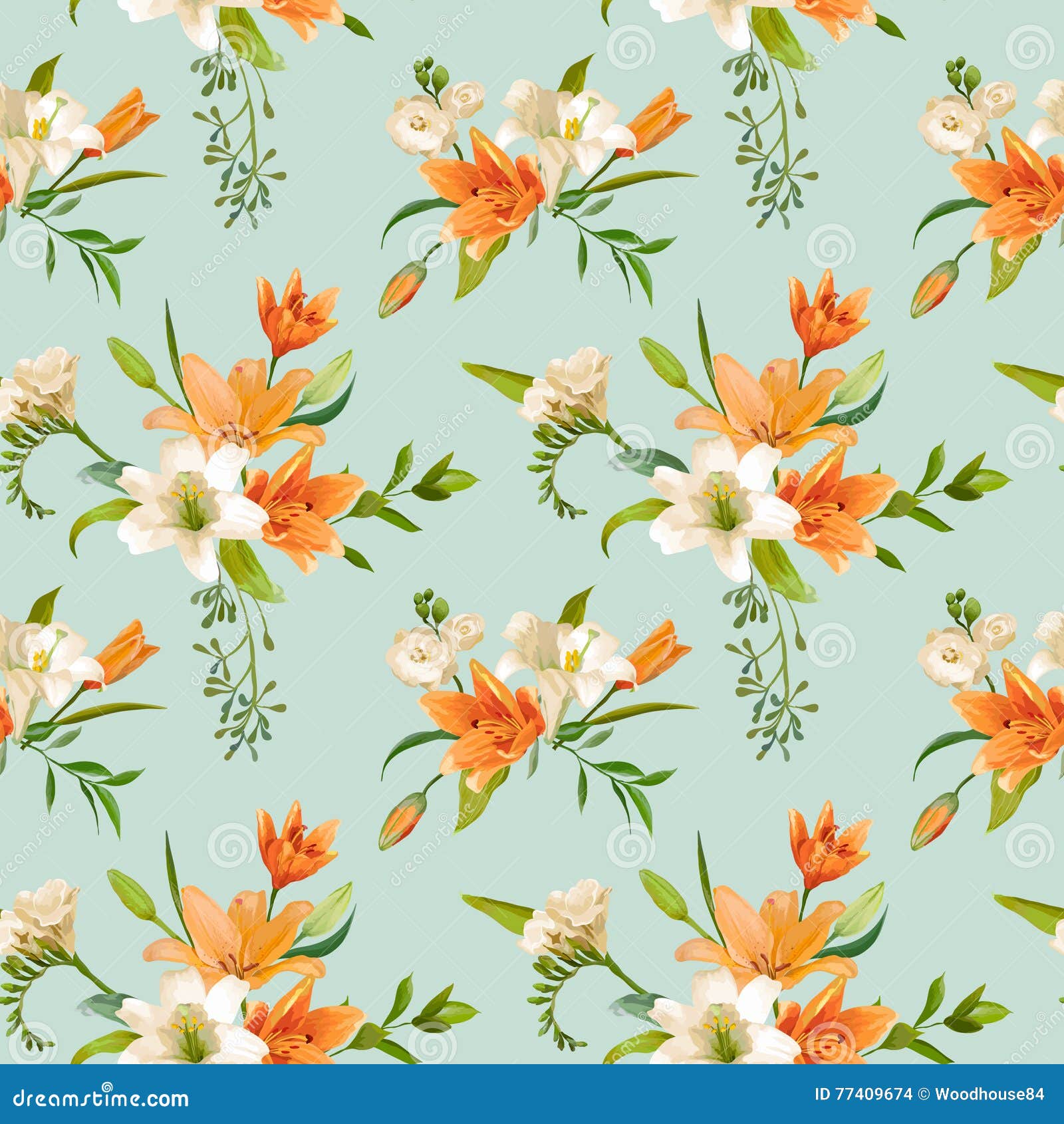 Spring Lily Flowers Background - Seamless Floral Pattern Stock Vector ...