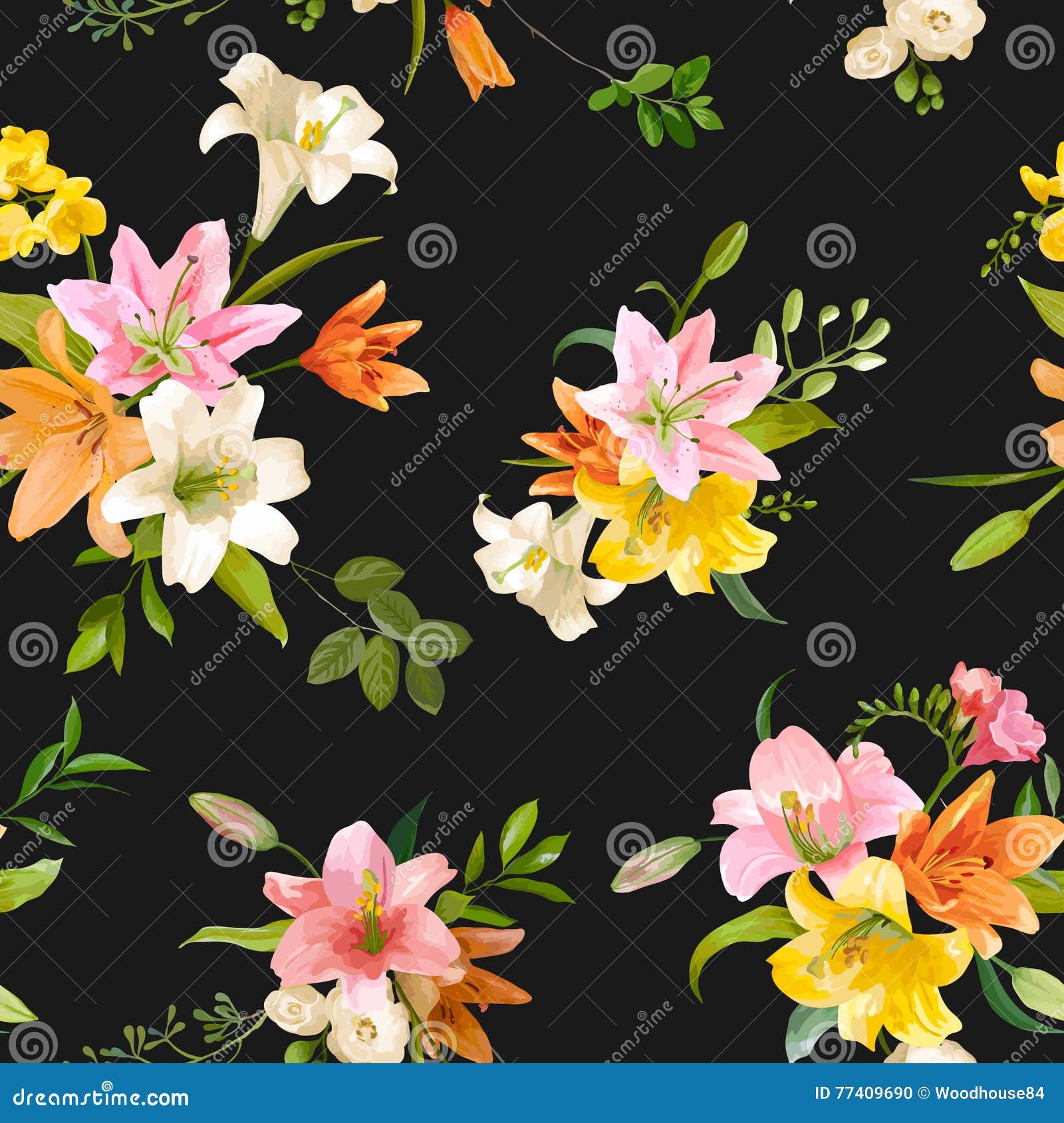 Spring Lily Flowers Background - Seamless Floral Pattern Stock Vector ...