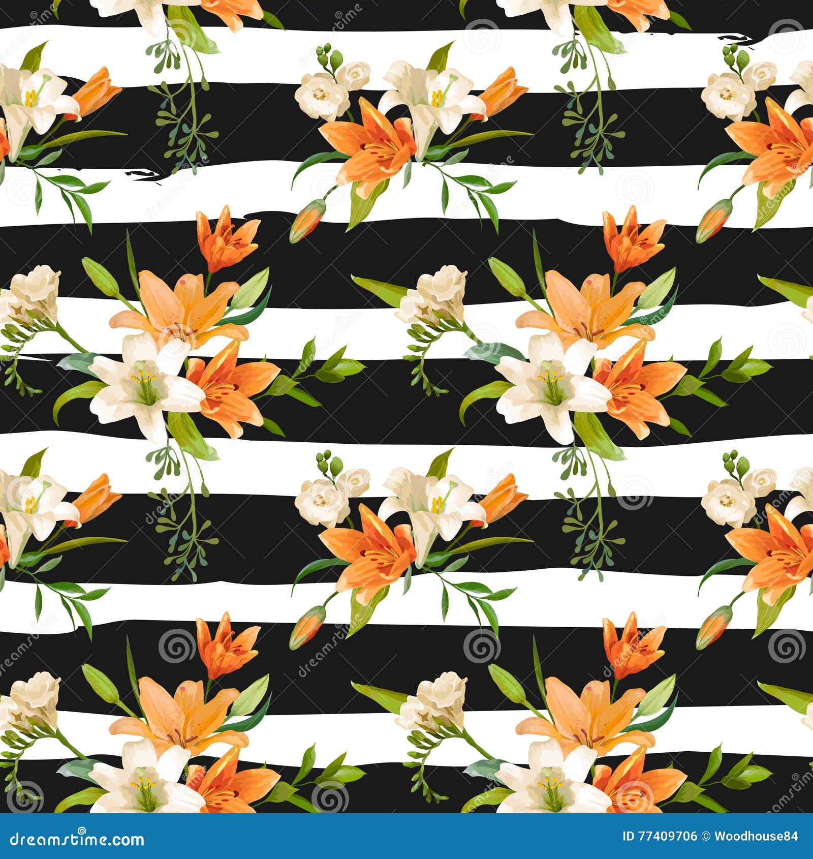 Spring Lily Flowers Background - Seamless Floral Pattern Stock Vector ...