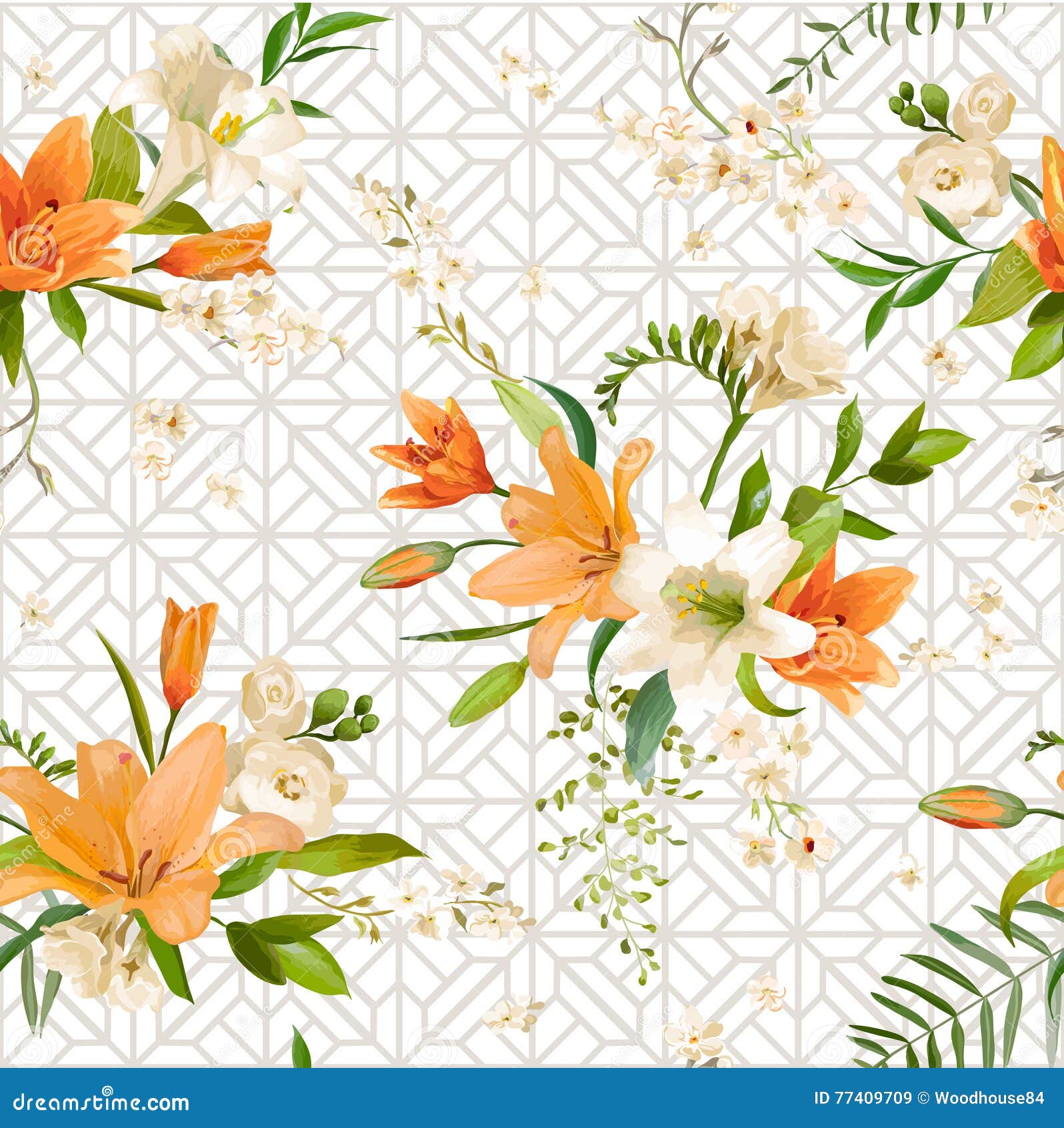 Spring Lily Flowers Background - Seamless Floral Pattern Stock Vector ...