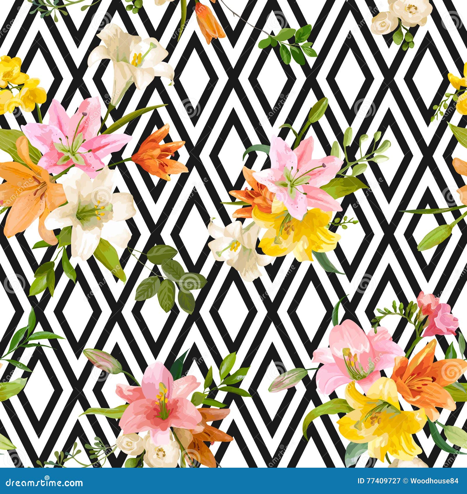 Spring Lily Flowers Background - Seamless Floral Pattern Stock Vector ...