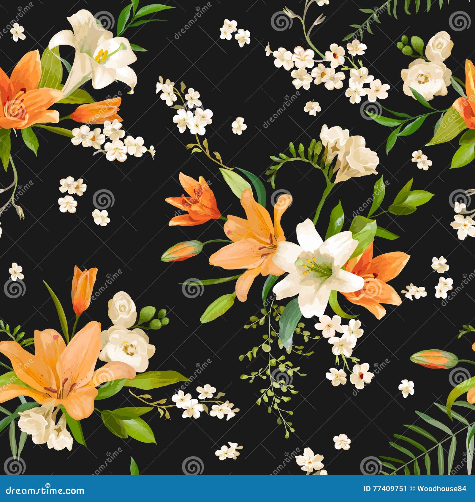 Spring Lily Flowers Background - Seamless Floral Pattern Stock Vector ...