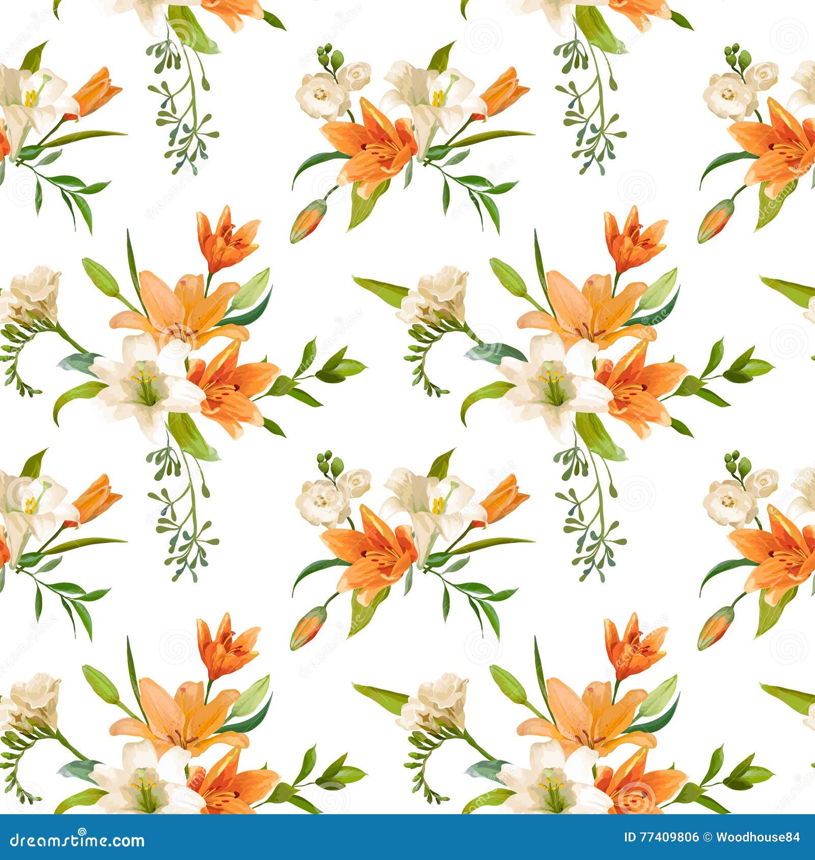 Spring Lily Flowers Backgrounds - Seamless Floral Pattern Stock Vector ...