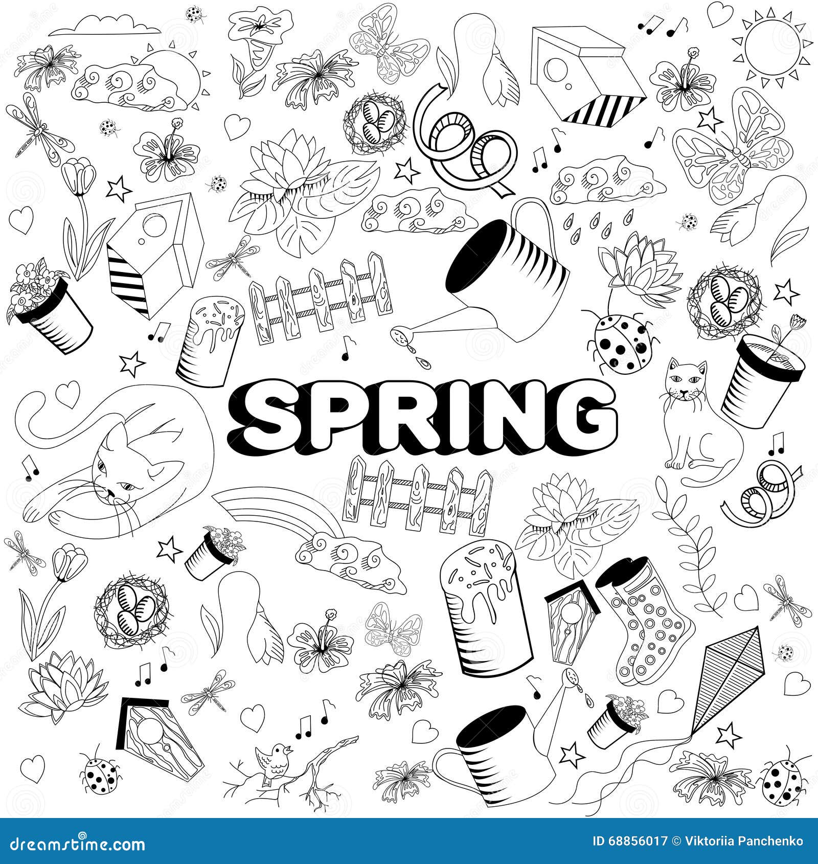 Spring Line Art Design Vector Illustration Stock Vector - Illustration ...