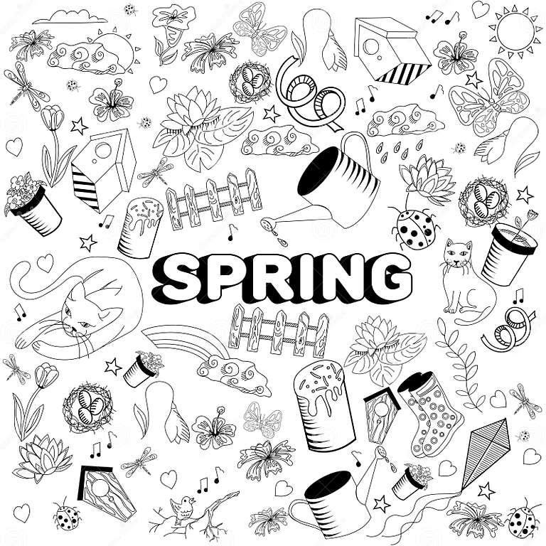 Spring Line Art Design Vector Illustration Stock Vector - Illustration ...