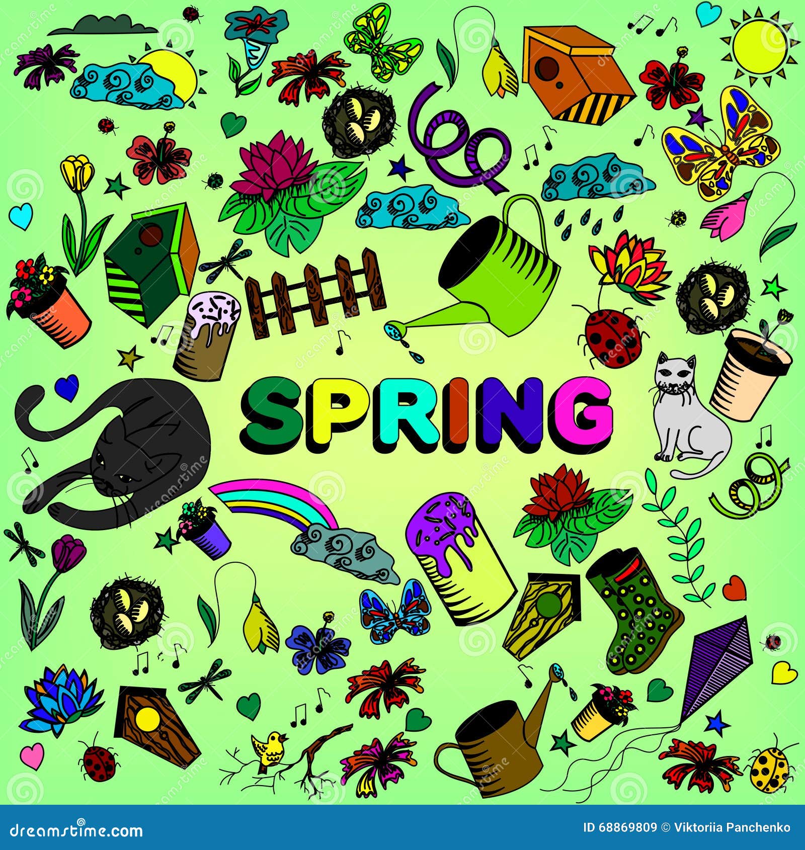 Spring Line Art Design Vector Illustration Stock Vector - Illustration ...