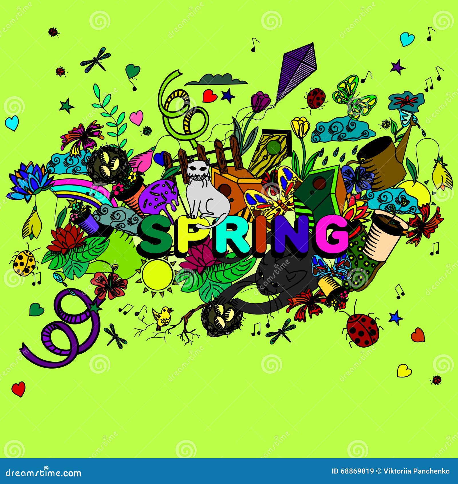 Spring Line Art Design Vector Illustration Stock Vector - Illustration ...