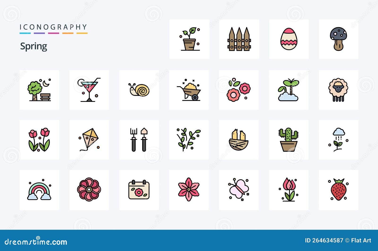 25 Spring Line Filled Style Icon Pack Stock Vector - Illustration of ...