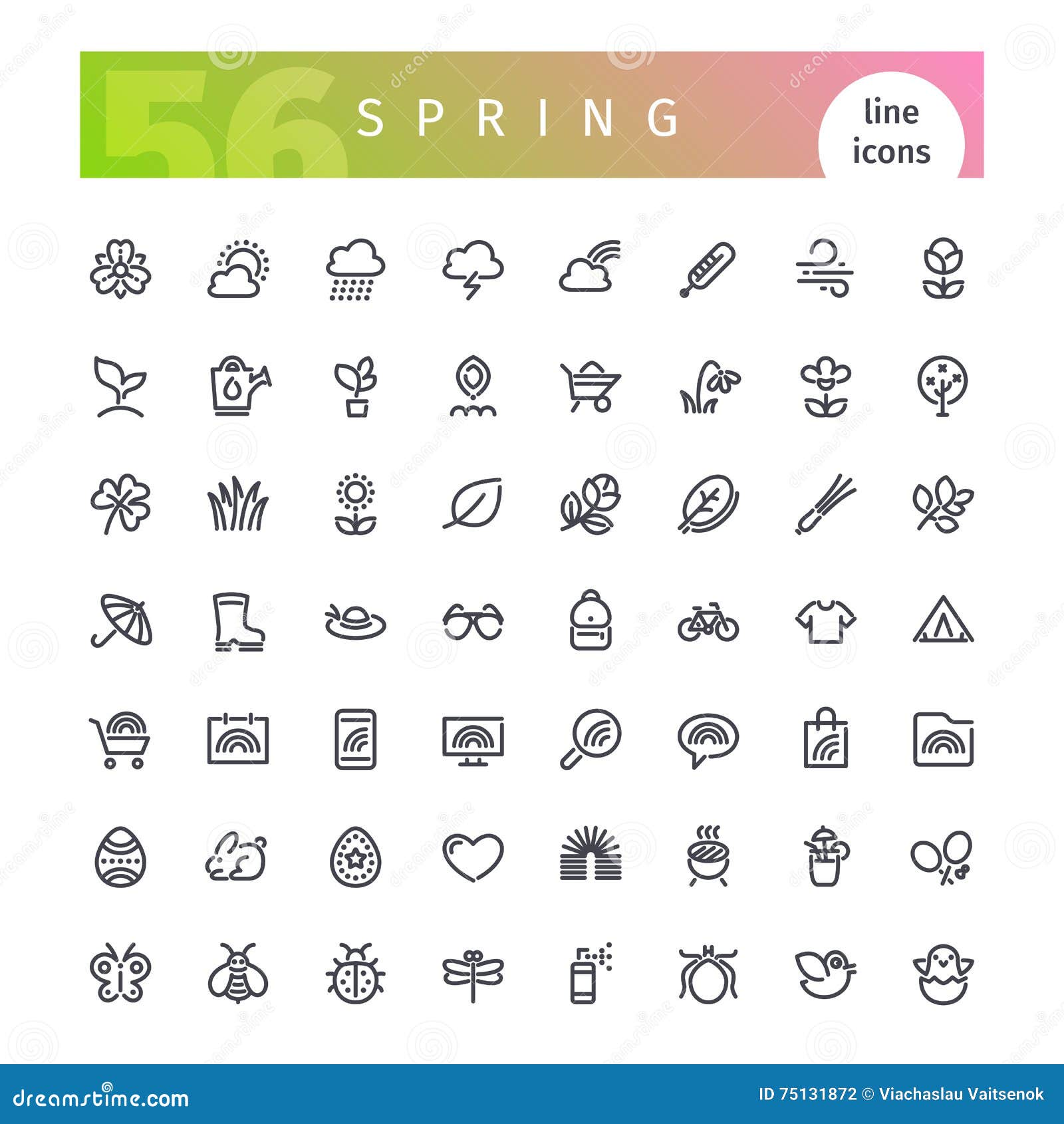 Spring Line Icons Set stock vector. Illustration of plant - 75131872