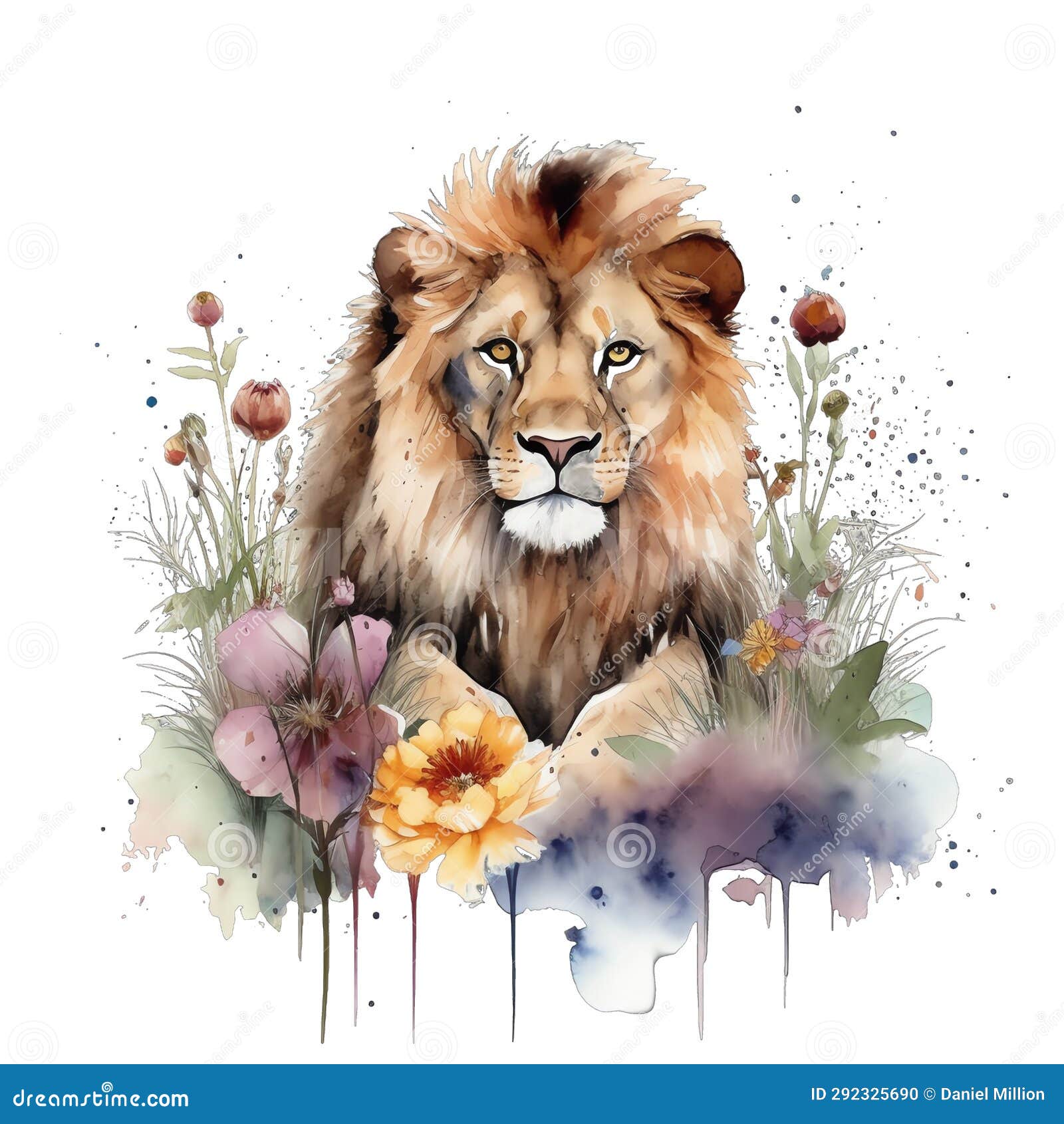Spring Lion Watercolor Illustration, Spring Clipart Stock Illustration ...