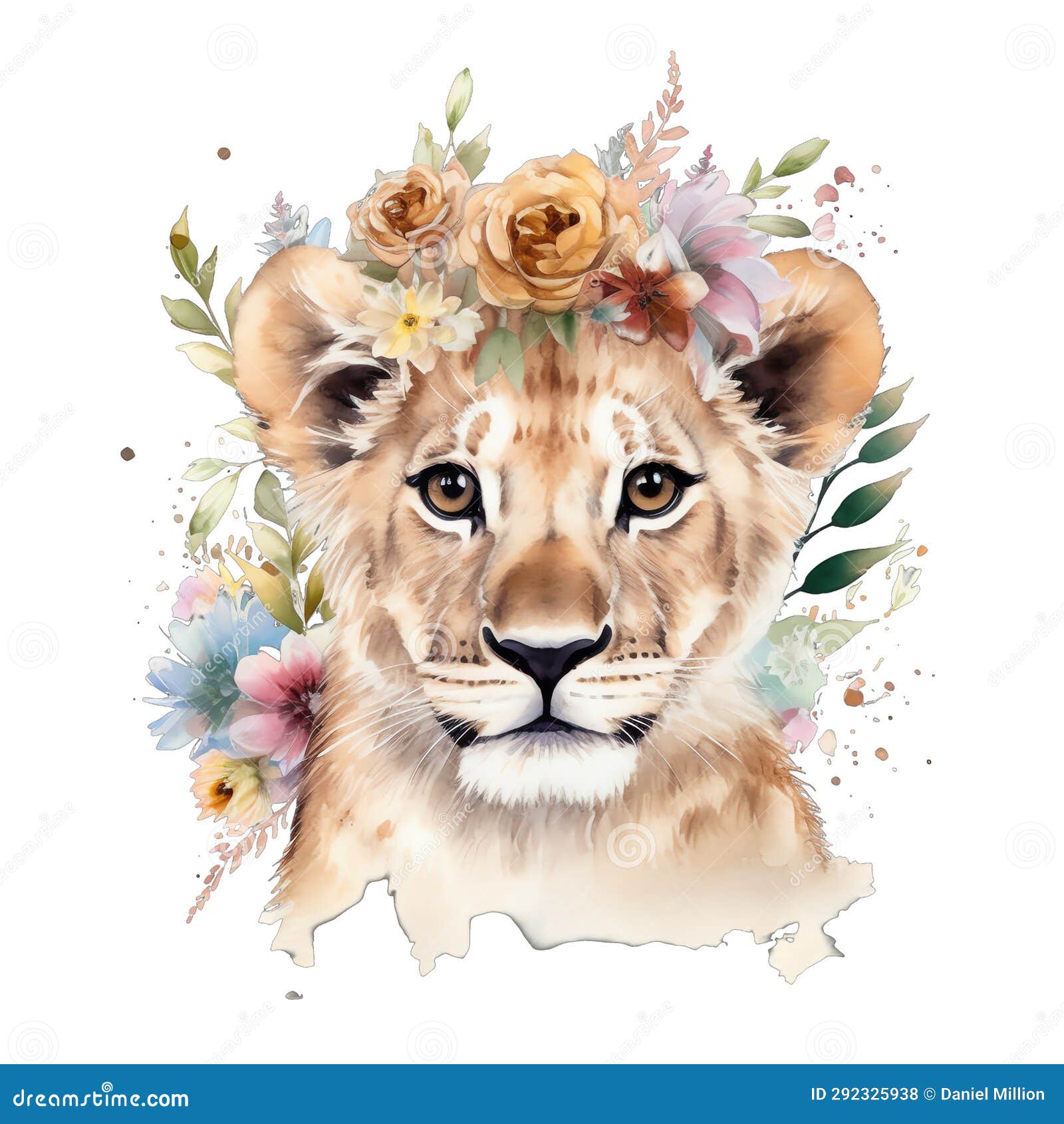 Spring Lion Watercolor Illustration, Spring Clipart Stock Illustration ...