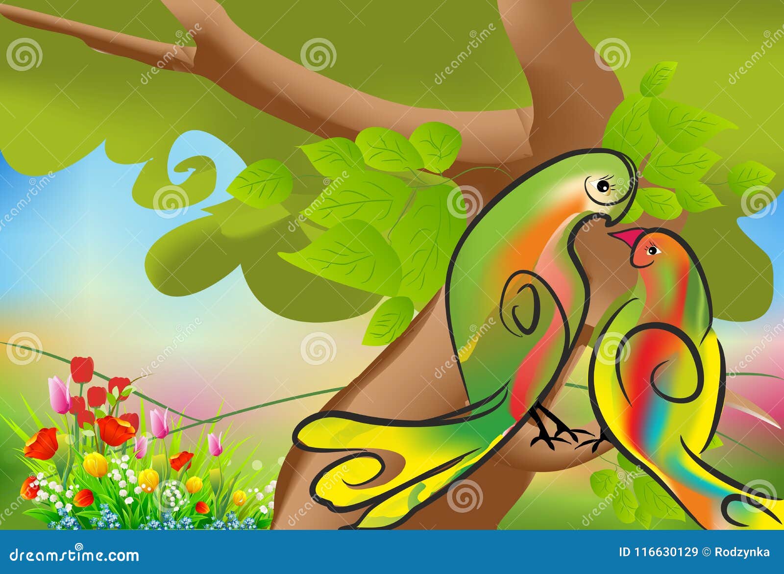 Spring love of birds stock illustration. Illustration of flora - 116630129