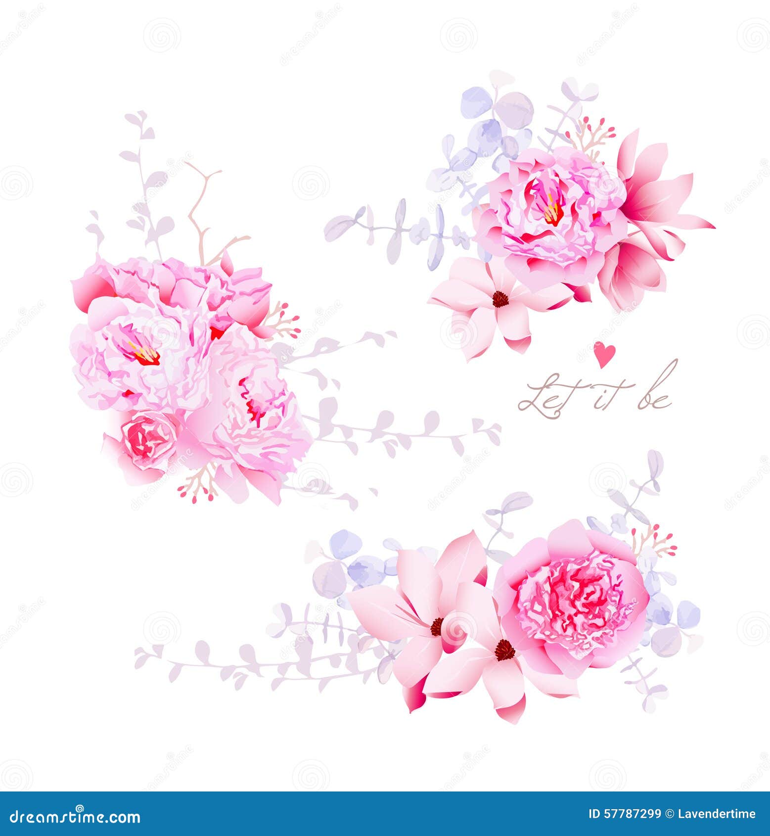 Gentle Camellia, Peonies And Magnolia Flowers Cartoon Vector ...