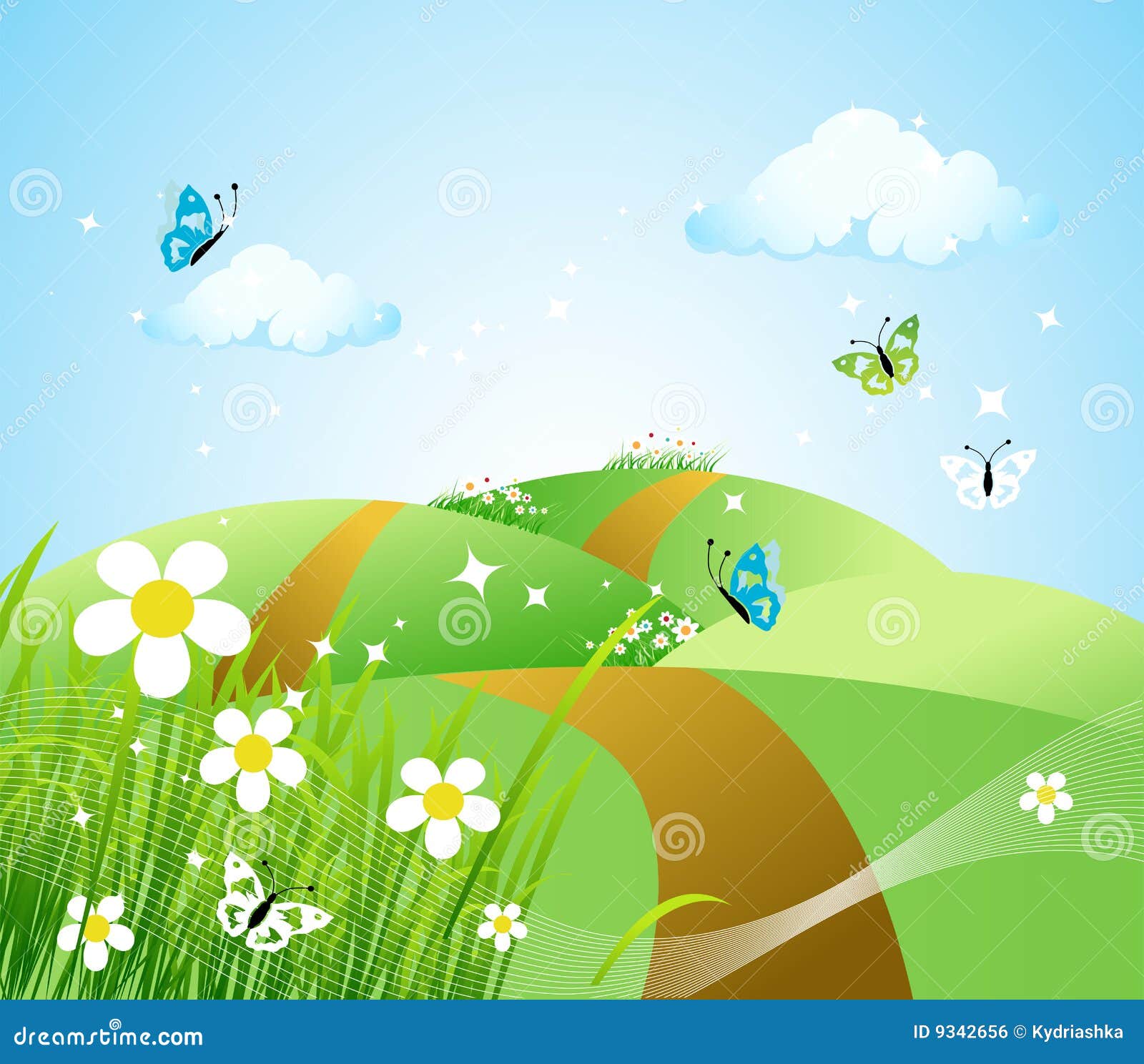 Spring meadow beautiful stock vector. Illustration of life - 9342656