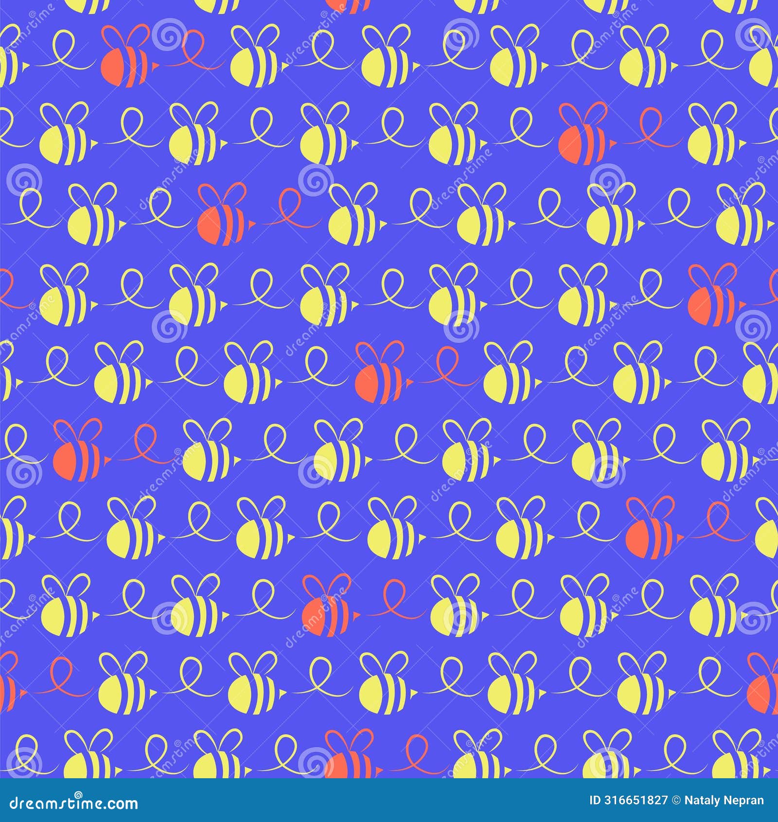 Spring Meadow Bee Seamless Pattern. Bright Bumblebee on Blue Background ...