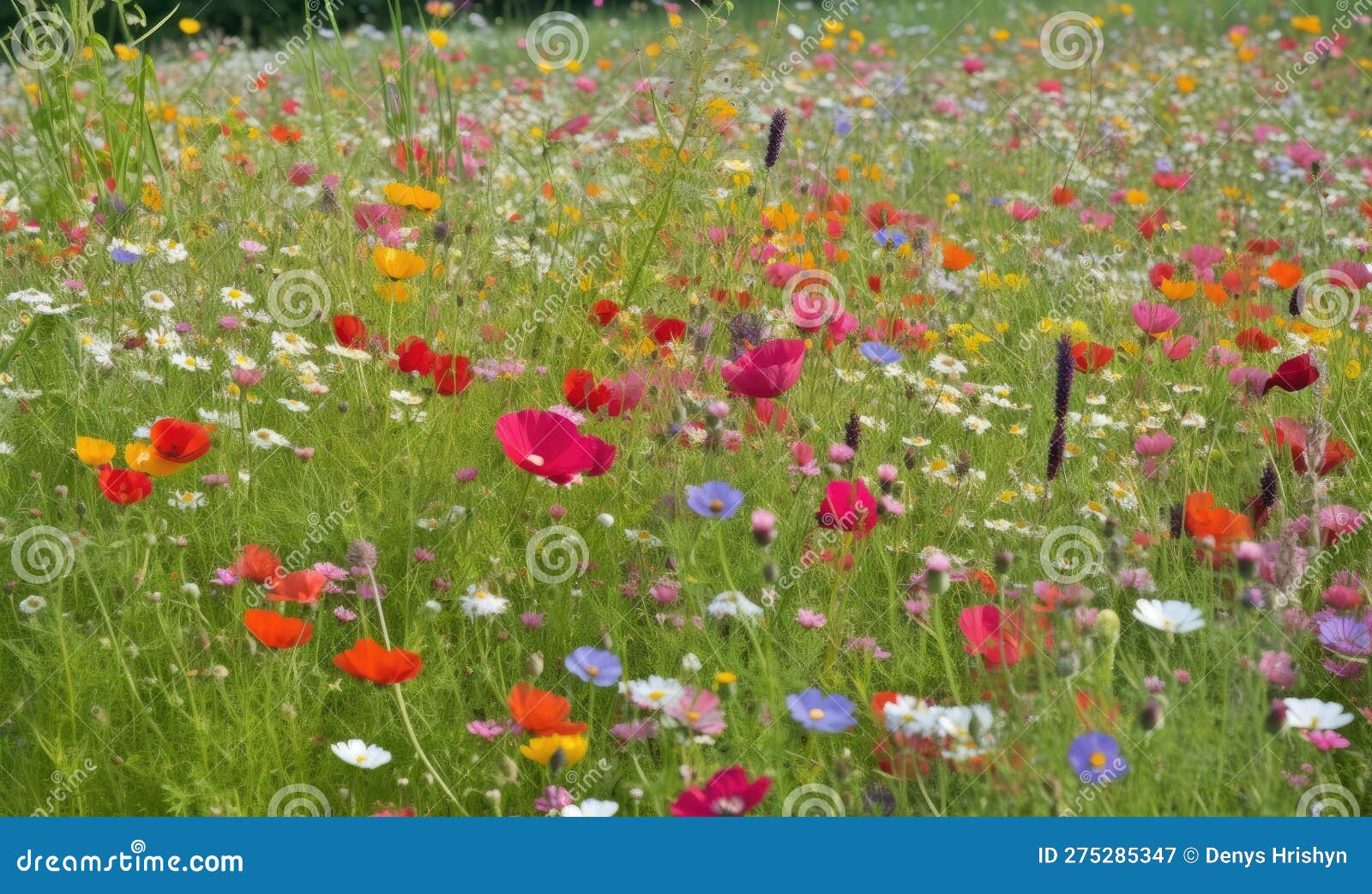 Spring Meadow Blooms with Riot of Colorful Flowers Creating Using ...