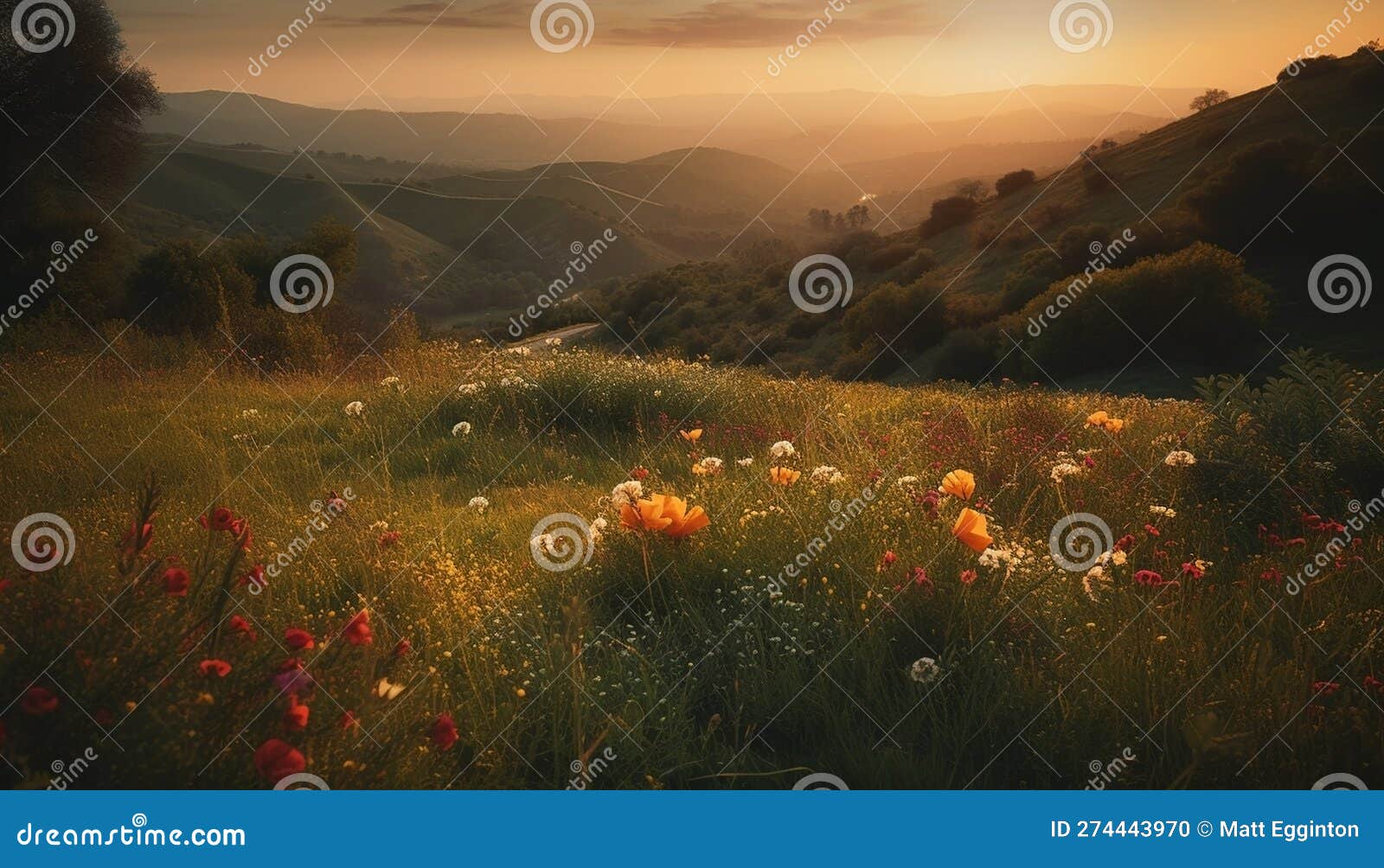 Spring meadow sunset stock illustration. Illustration of silesia ...