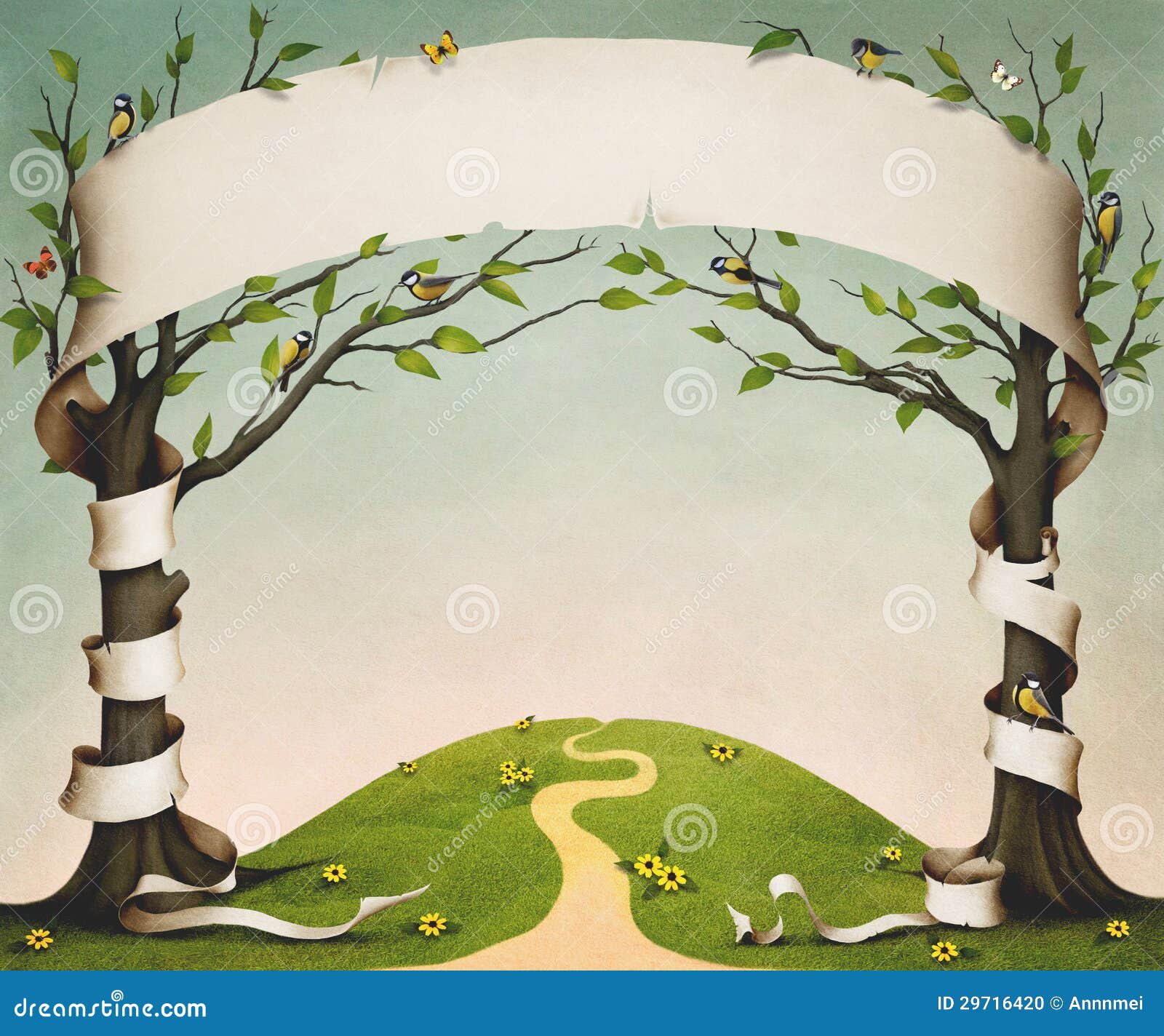 Two trees with banner stock illustration. Illustration of idea - 29716420