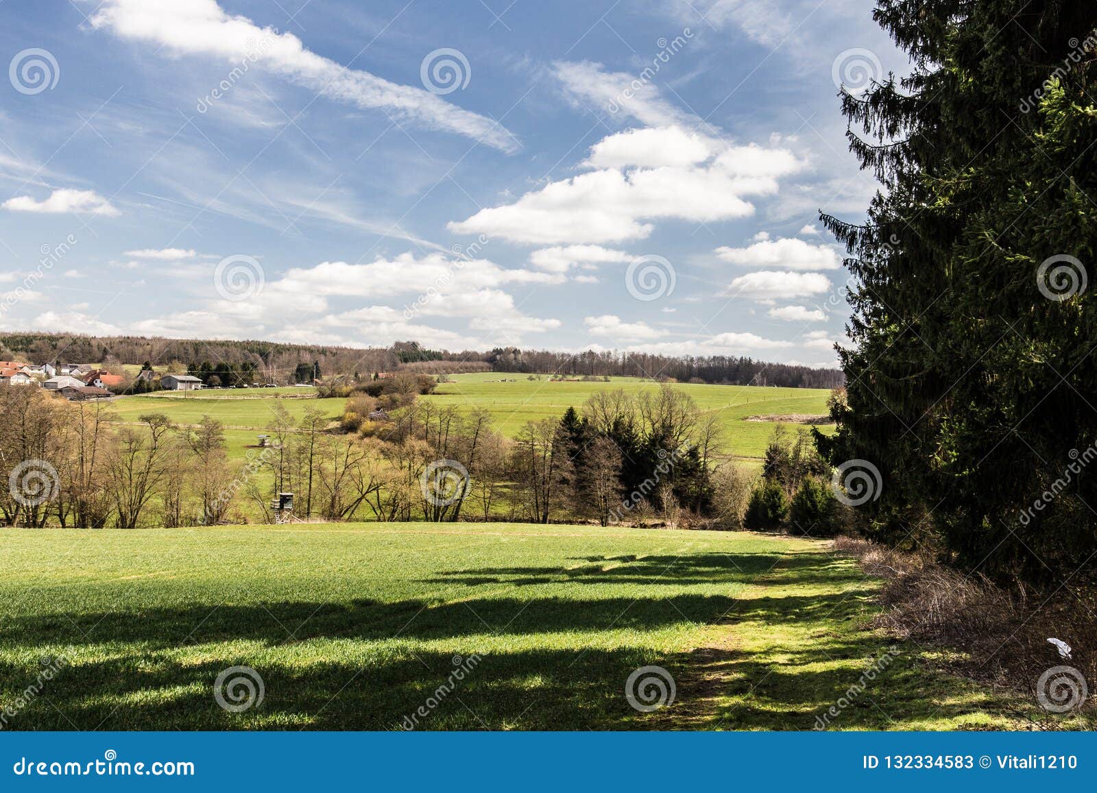 Spring Meadows and Fields Landscape in Germany Stock Image - Image of ...