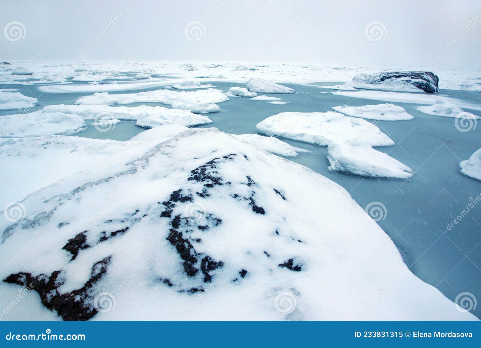 Spring Melting of Ice on the Bay, Early Spring, Blue Shows through the ...
