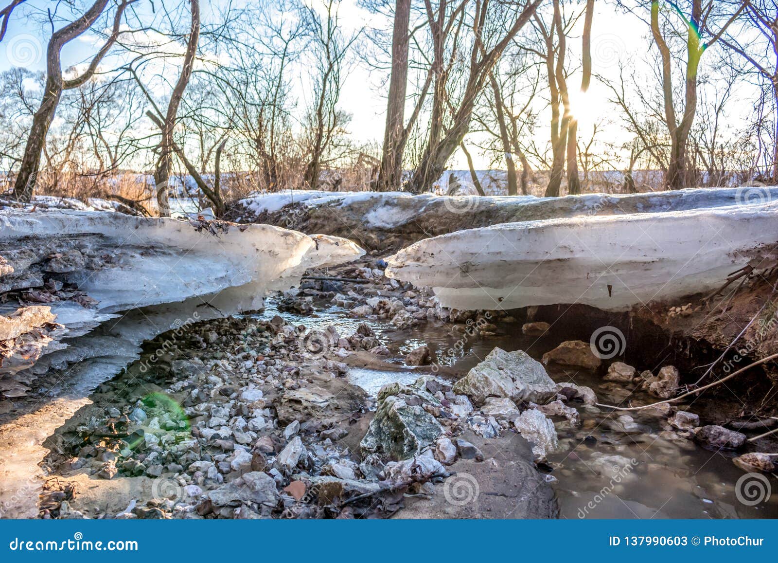 Spring Melting of Ice on a Stream Stock Image - Image of april, melting ...