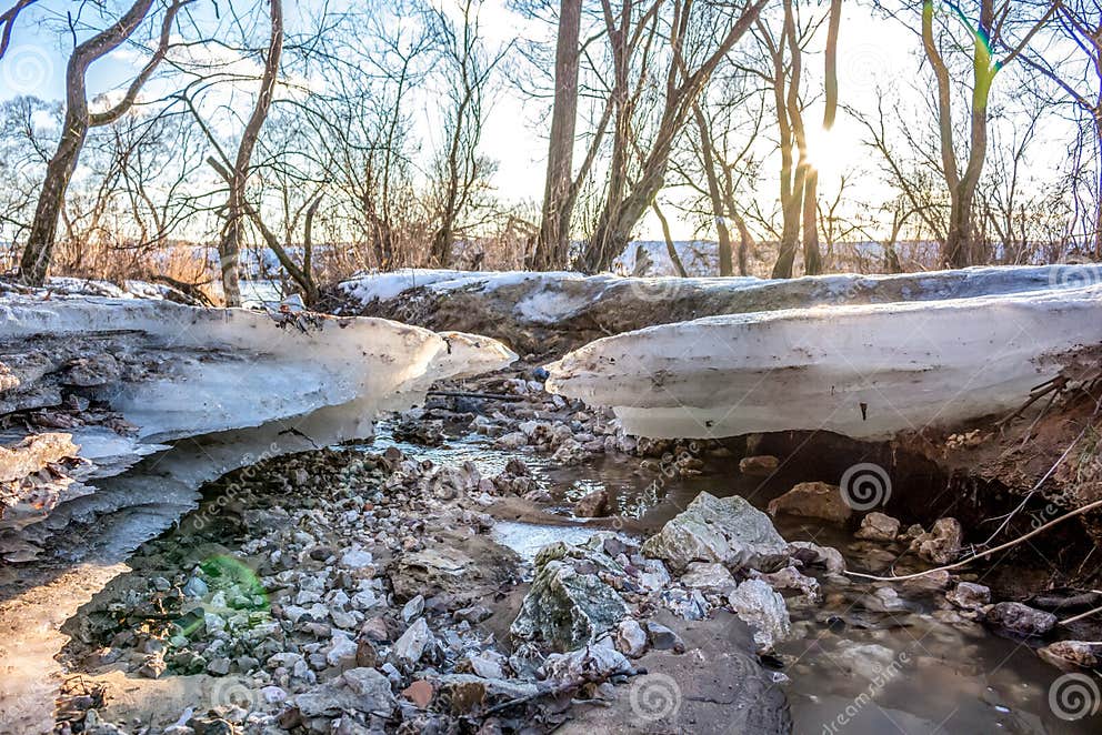 Spring Melting of Ice on a Stream Stock Image - Image of april, melting ...