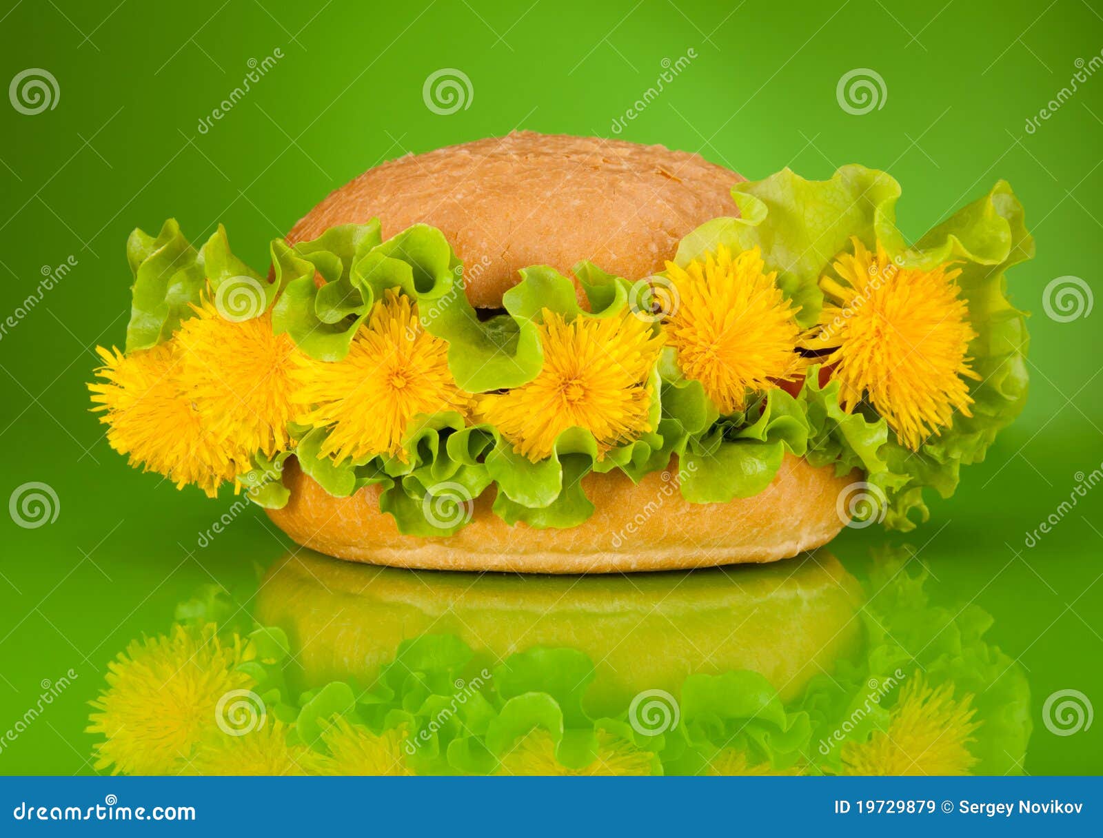 Spring Menu Special - Burger with Dandelions Stock Image - Image of ...