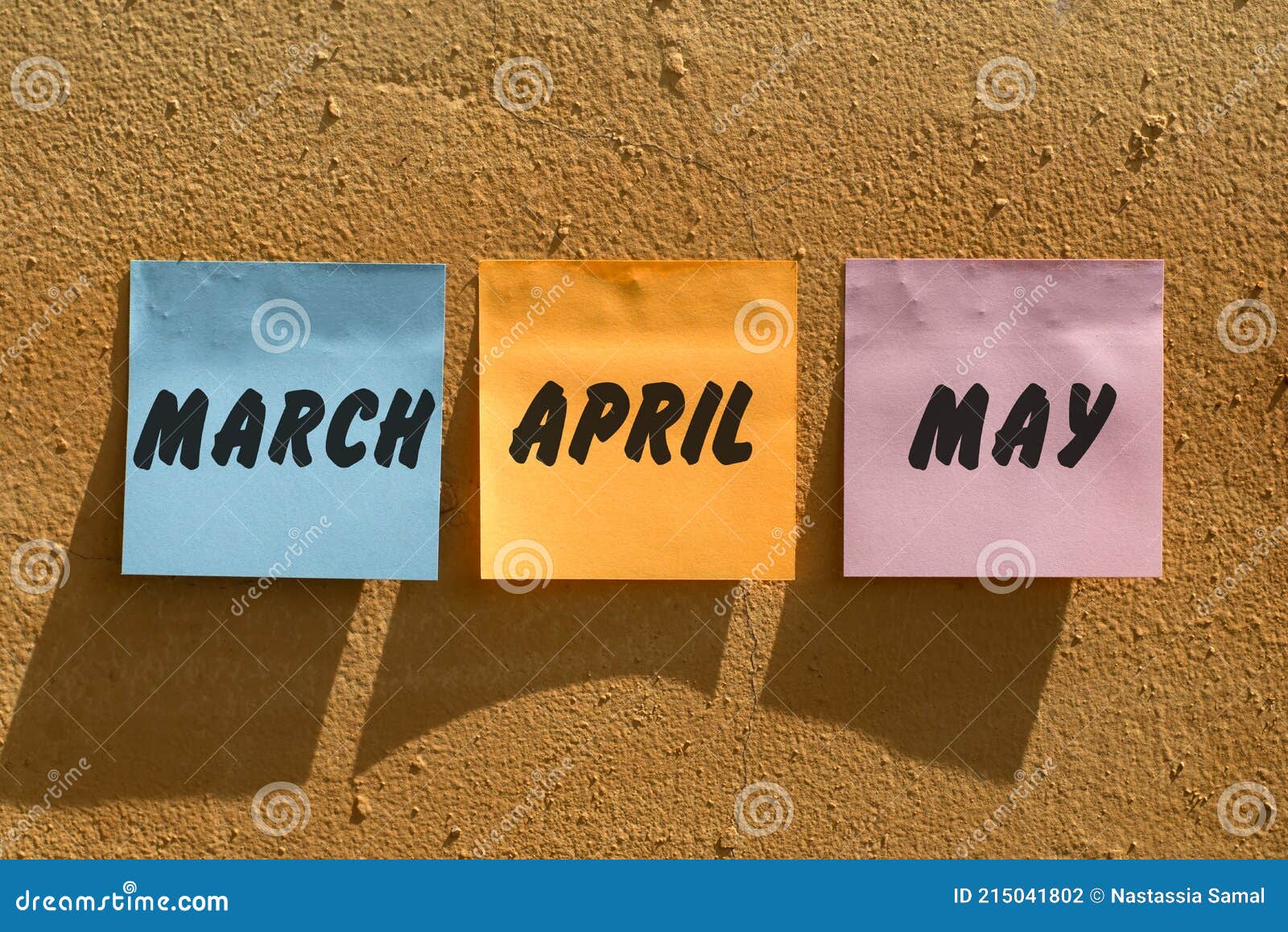 Spring Months March, April, May on Colorful Paper Notes on Wall Stock ...