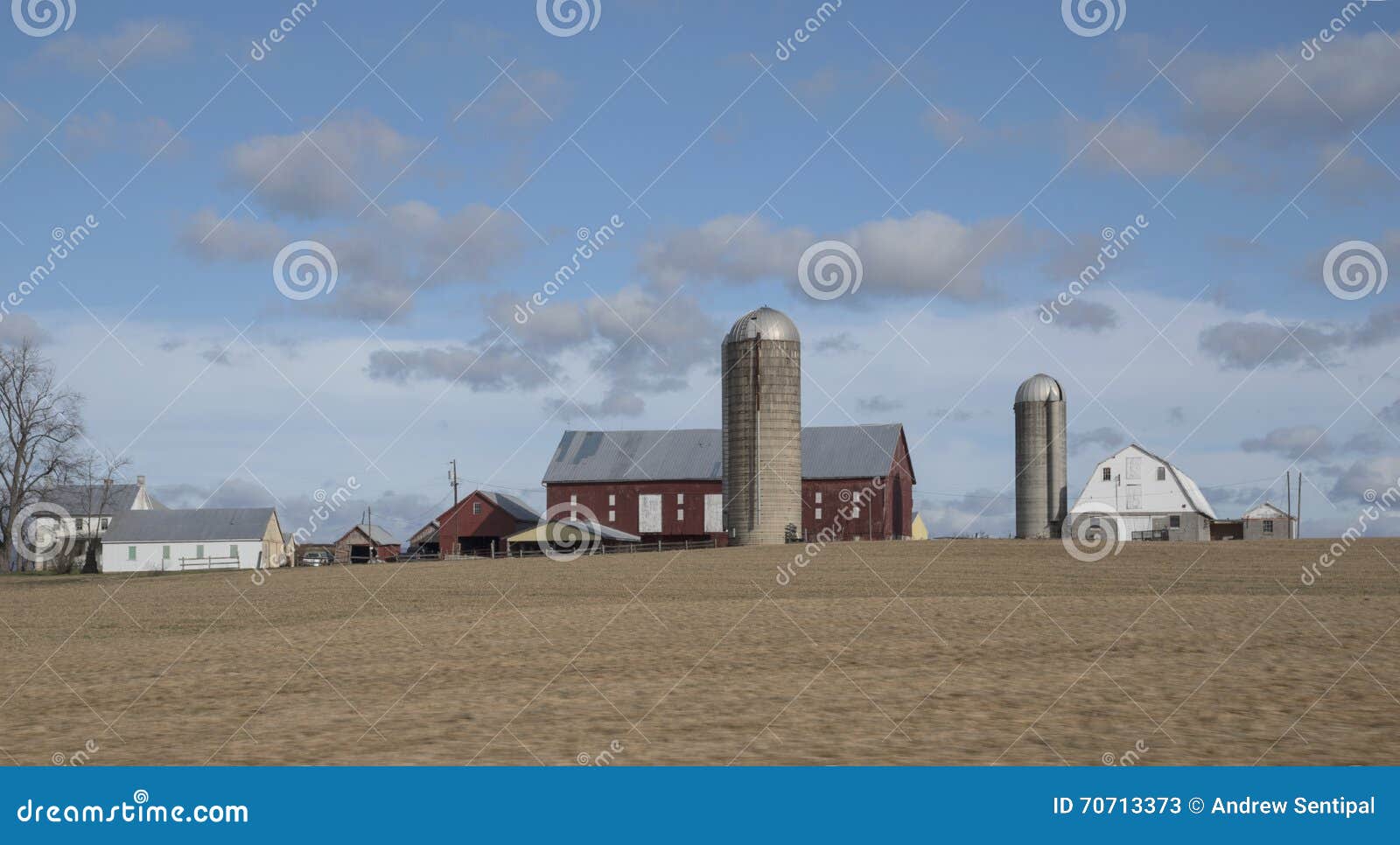 Spring morning on the farm stock image. Image of buildings - 70713373
