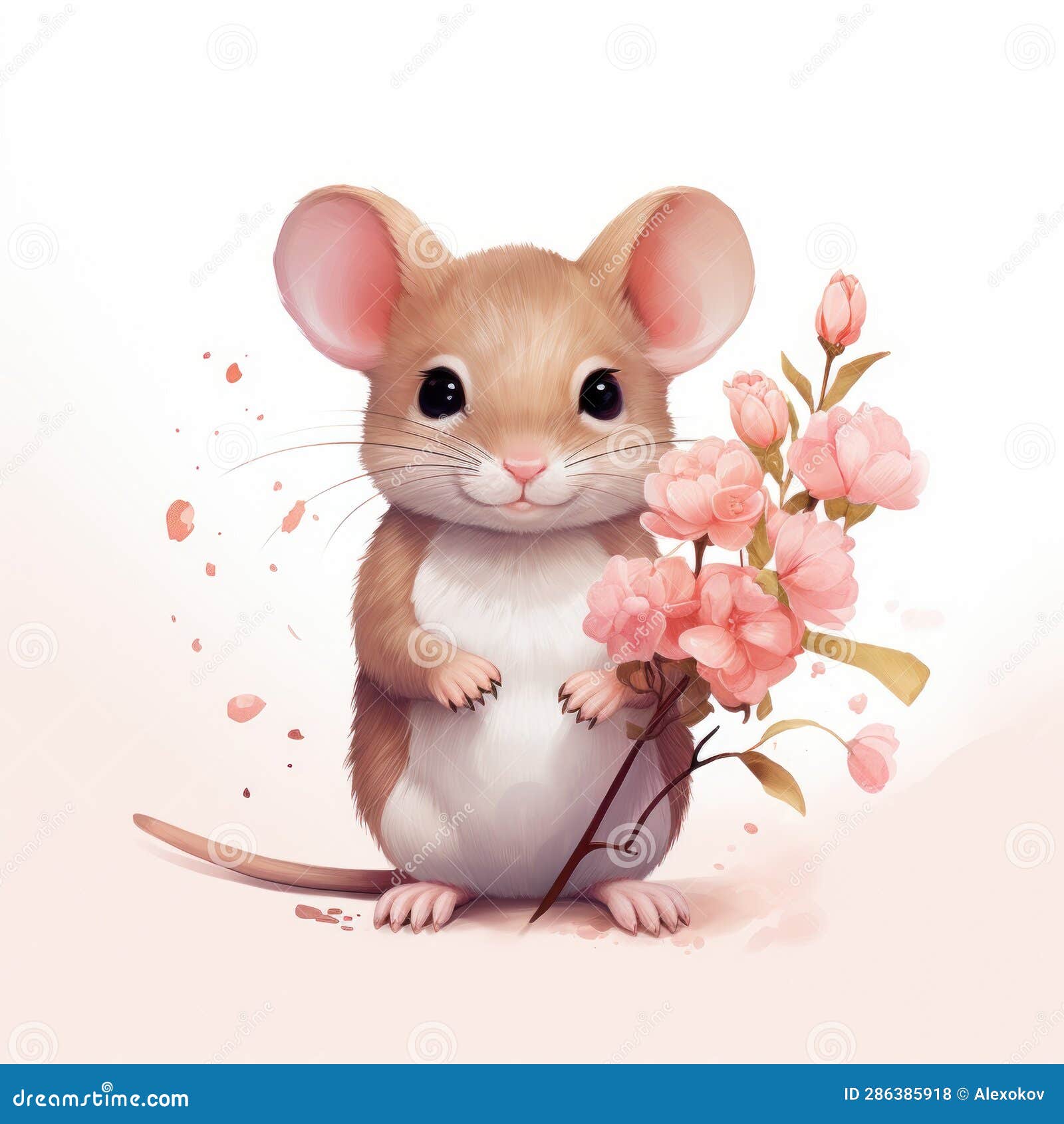 Spring Mouse with Minimalist Flowers AI Generated Stock Illustration ...