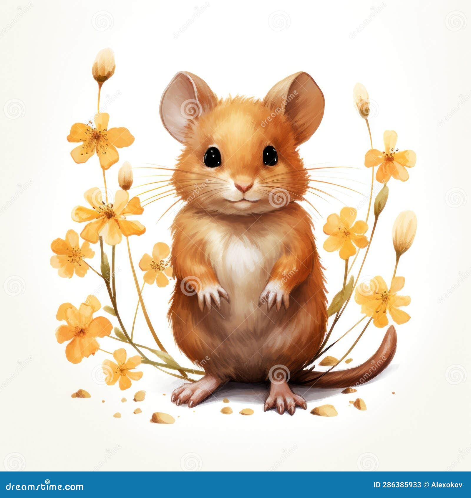 Spring Mouse with Minimalist Flowers AI Generated Stock Illustration ...