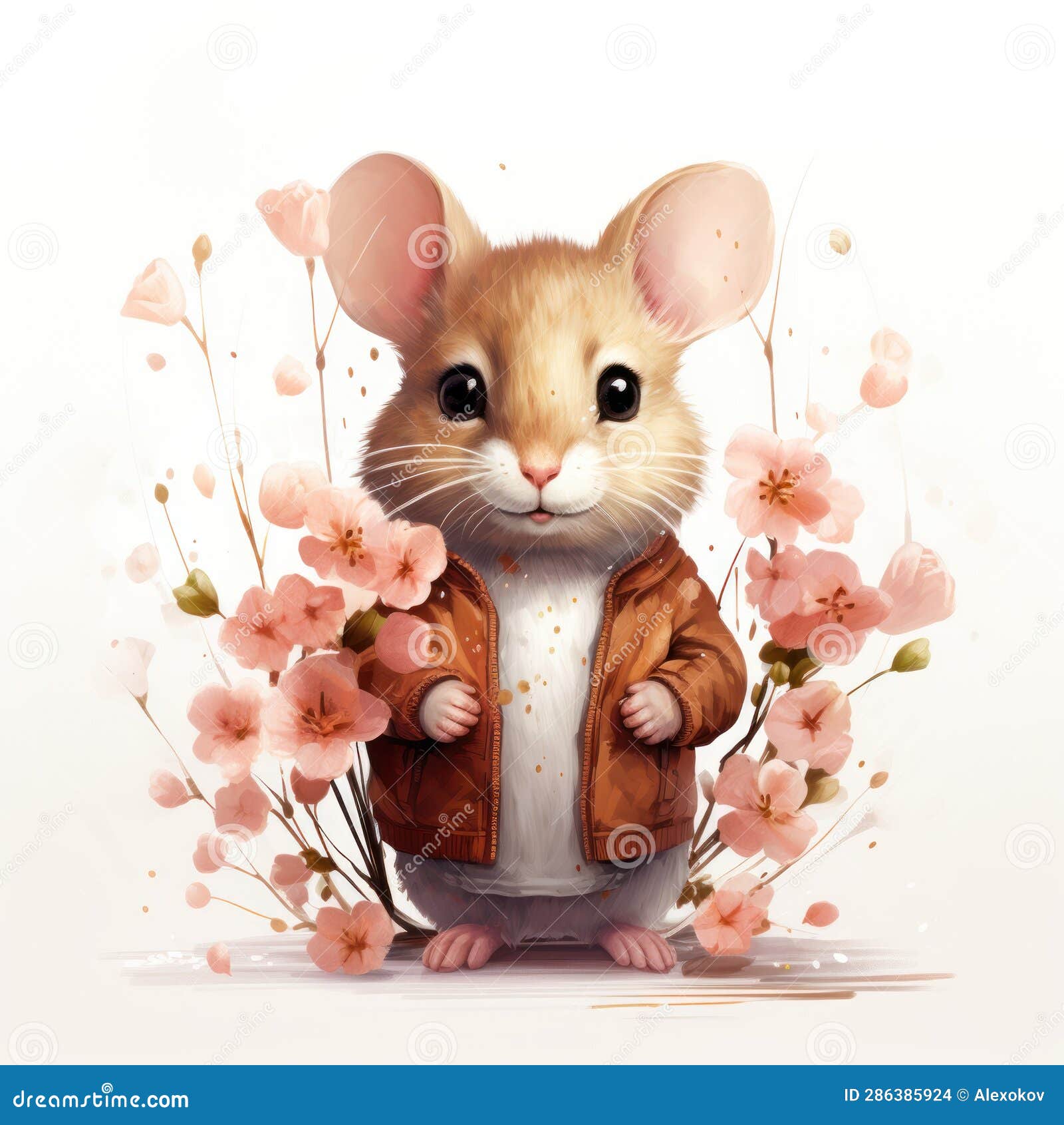 Spring Mouse with Minimalist Flowers on White Background AI Generated ...