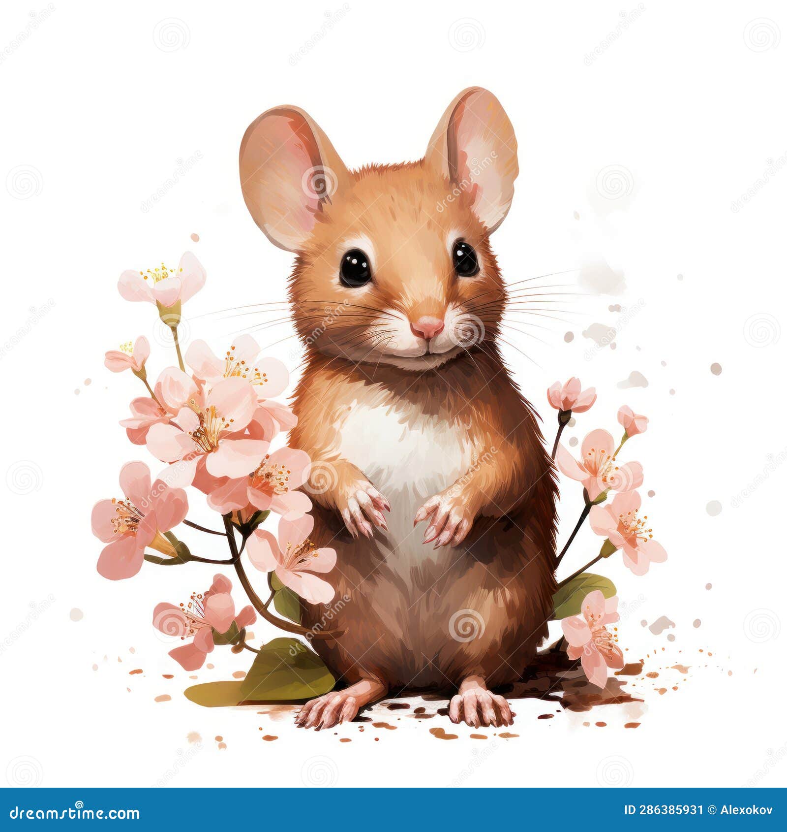 Spring Mouse with Minimalist Flowers on White Background AI Generated ...