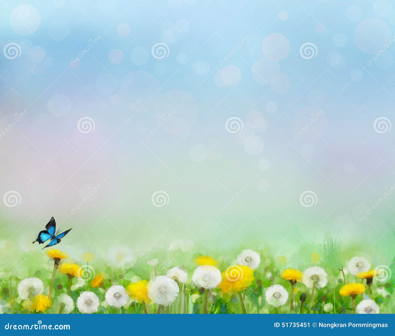 Spring Nature Background with Dandelion Fields Stock Illustration ...