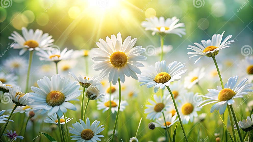 Spring Nature Daisies Flowers Banner or Header with Blurred Space for a ...