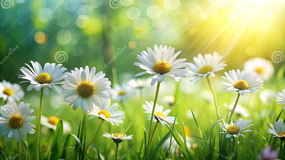 Spring Nature Daisies Flowers Banner or Header with Blurred Space for a ...