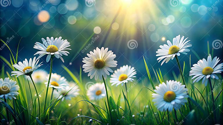 Spring Nature Daisies Flowers Banner or Header with Blurred Space for a ...