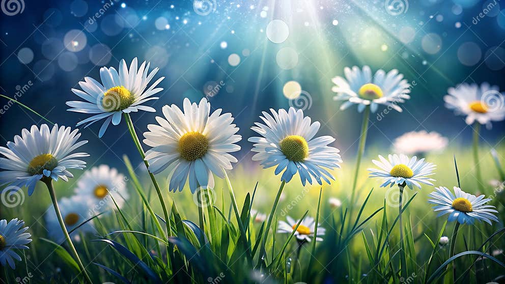 Spring Nature Daisies Flowers Banner or Header with Blurred Space for a ...
