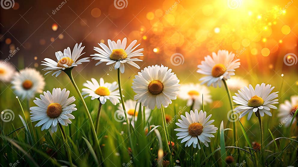 Spring Nature Daisies Flowers Banner or Header with Blurred Space for a ...